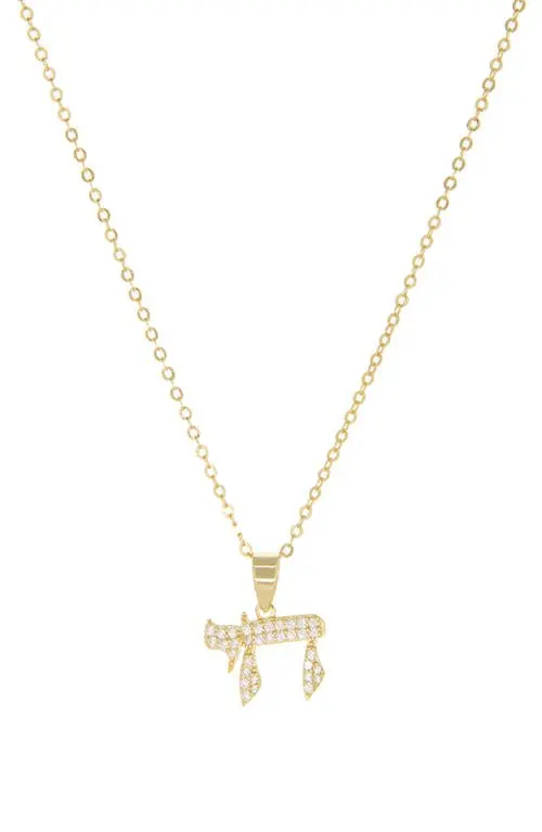 MARLYN SCHIFF Cubic Zirconia Chai Pendant Necklace - Gold Plated