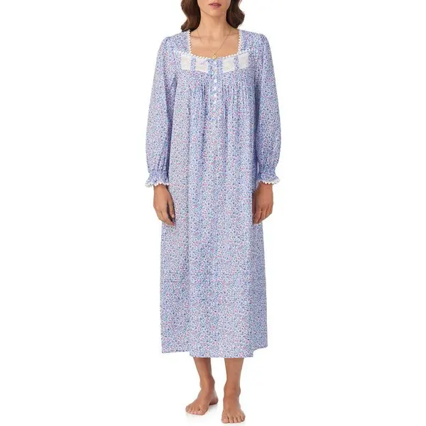 Eileen West Long Sleeve Cotton Ballet Nightgown - White/dots
