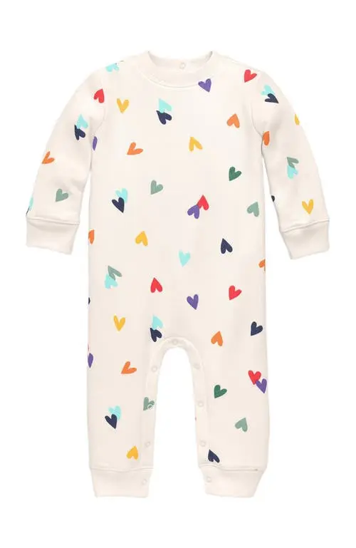 PRIMARY Baby Cozy Fleece Sweatshirt Romper In Rainbow Confetti Hearts - Oat