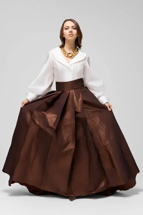 LE FAFO Organza Shirt And Maxi Skirt Gown Set