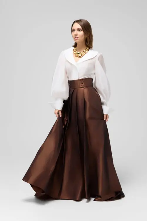 LE FAFO Organza Shirt And Maxi Skirt Gown Set