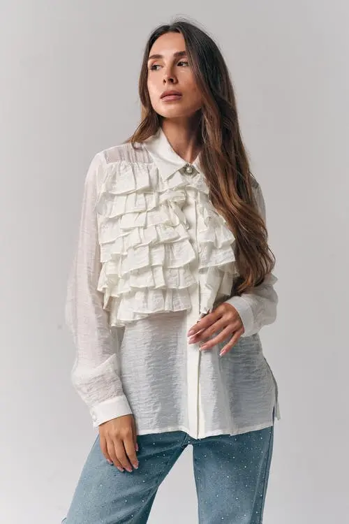 LE FAFO Silk Ruffle Blouse