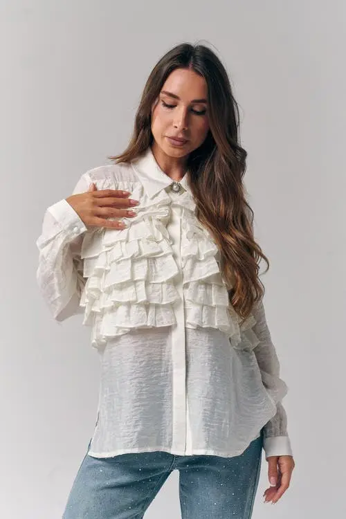 LE FAFO Silk Ruffle Blouse