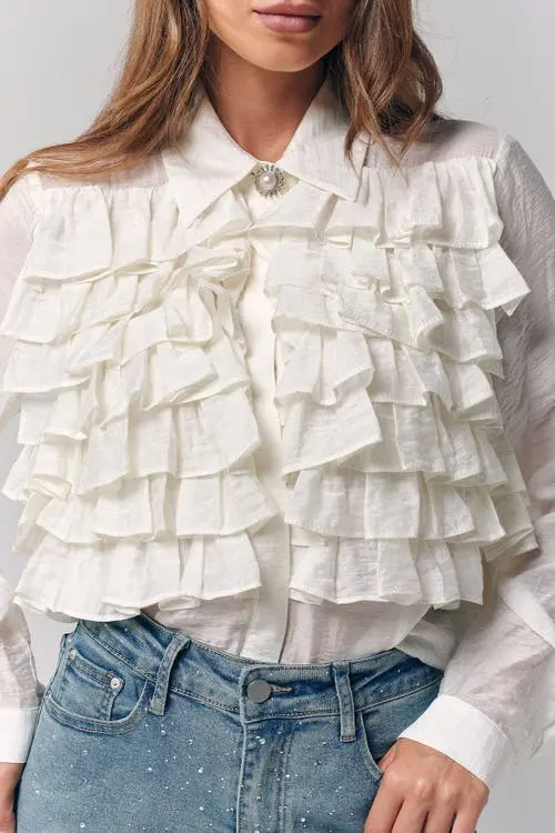 LE FAFO Silk Ruffle Blouse
