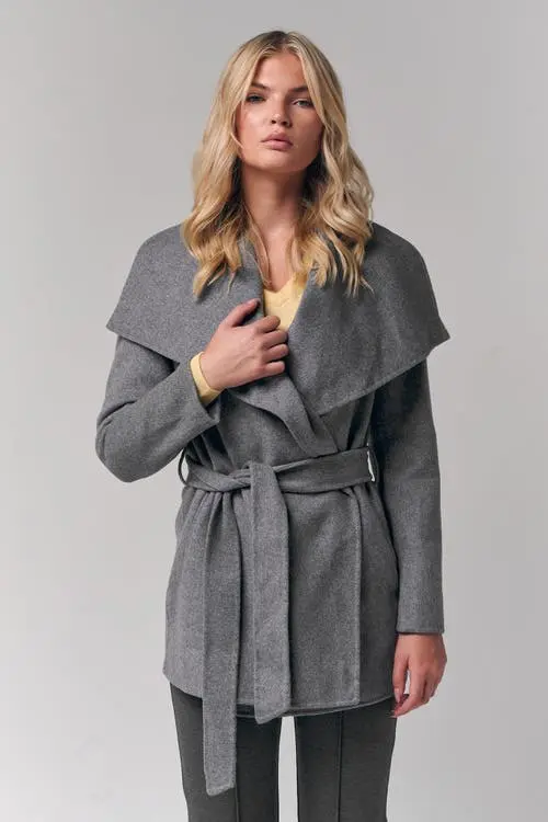 LE FAFO Draped Collar Short Wrap Coat