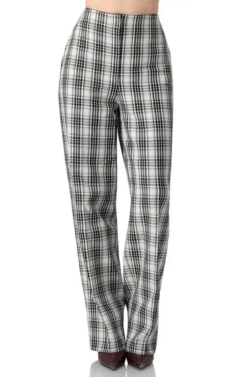 IVONNE Tailored Plaid Straight-leg Pants