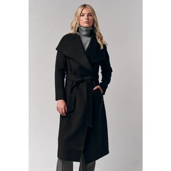 LE FAFO Draped Collar Merino Wool Wrap Coat