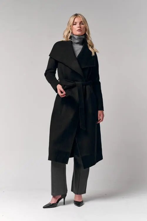 LE FAFO Draped Collar Merino Wool Wrap Coat