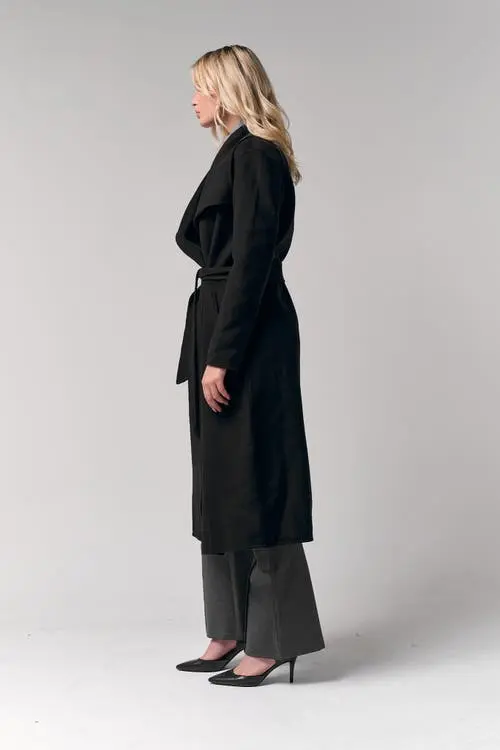LE FAFO Draped Collar Merino Wool Wrap Coat