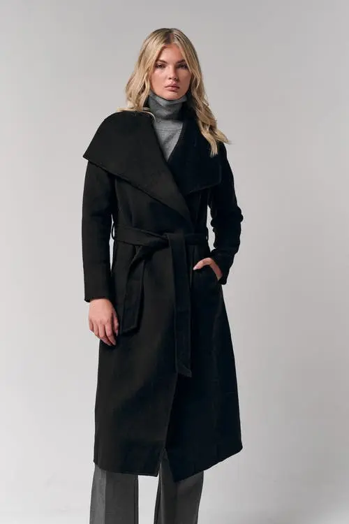 LE FAFO Draped Collar Merino Wool Wrap Coat