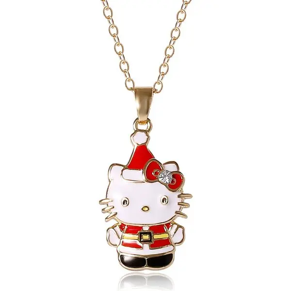 HELLO KITTY Christmas Santa Pendant Necklace - Gold/ White/ Red