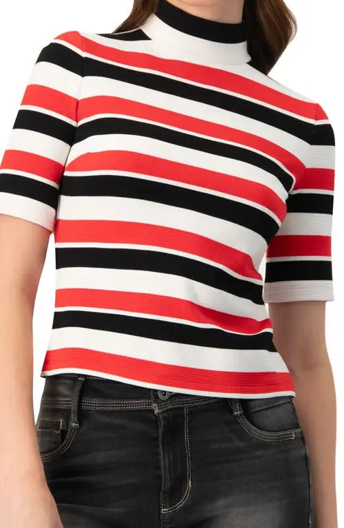 IVONNE Striped Mock-neck Knit Top