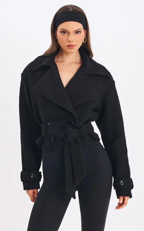 MISS CIRCLE Dara Wool Blend Cropped Double-breasted Belted Coat