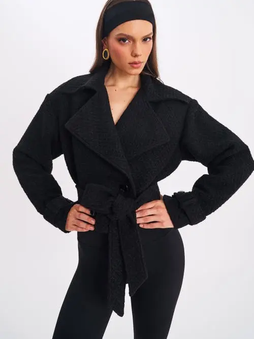 MISS CIRCLE Dara Wool Blend Cropped Double-breasted Belted Coat