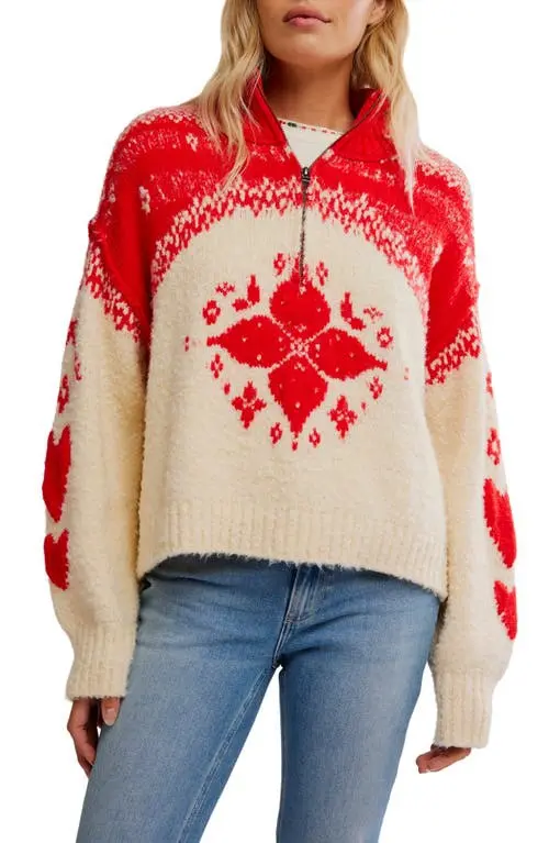 Free People Mythical Half Zip Pullover - Vanilla Scarlet Comb