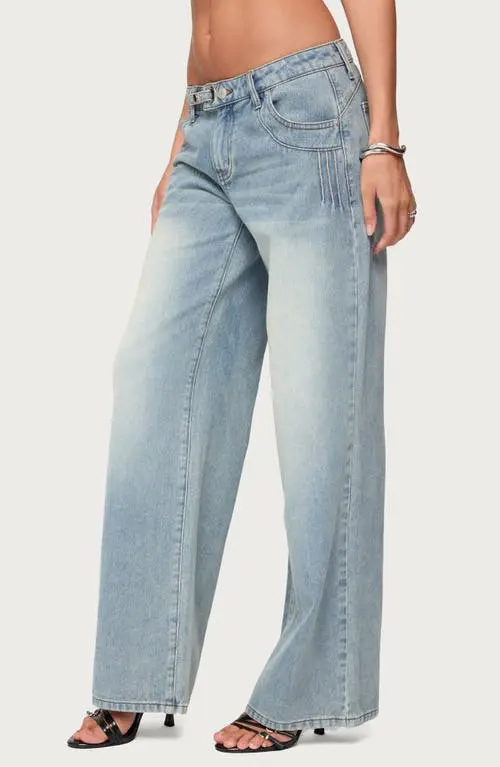 EDIKTED Celia Grommet Belt Wide Leg Jeans
