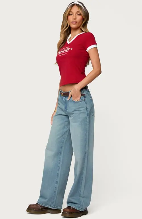 EDIKTED Santa Monica V-neck Ringer T-shirt - Red