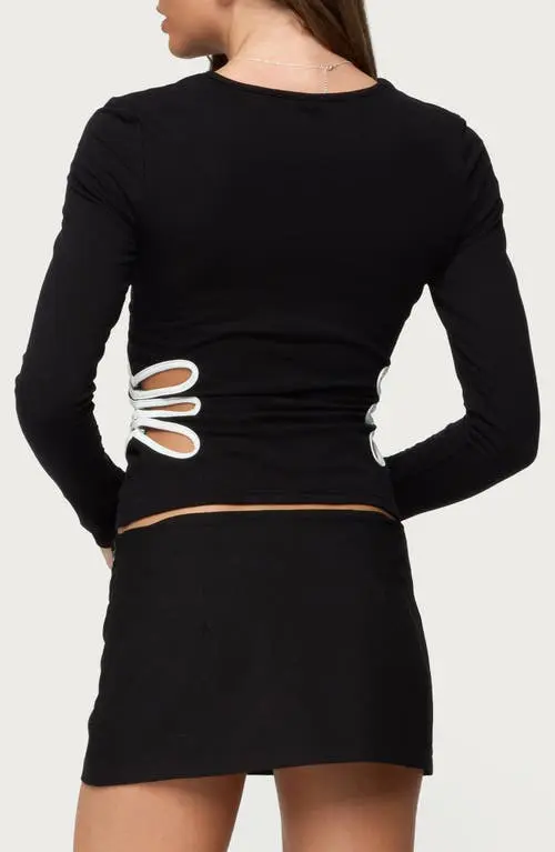 EDIKTED Contrast Cutout Long Sleeve Knit Shirt