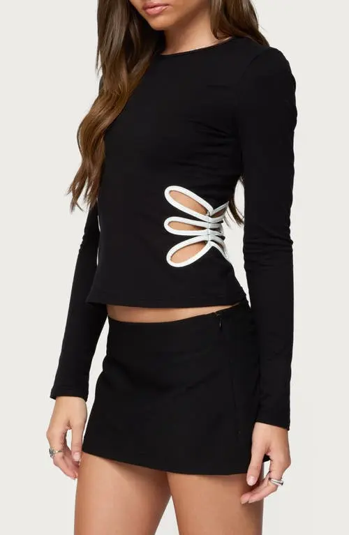 EDIKTED Contrast Cutout Long Sleeve Knit Shirt