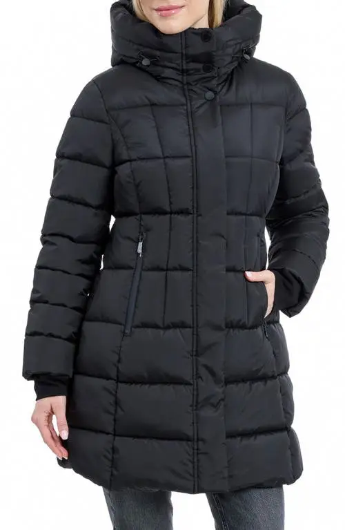 London Fog Fitted Puffer Coat - Black