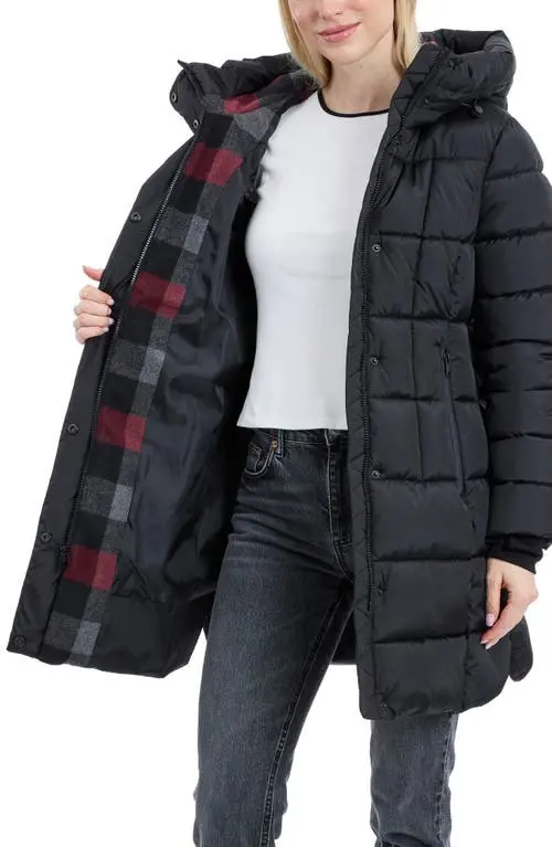London Fog Fitted Puffer Coat - Black