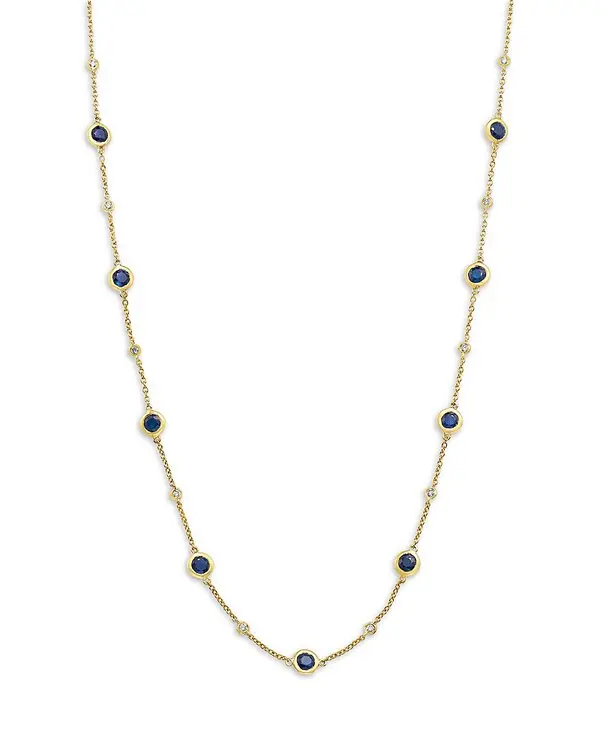 Bloomingdale'S 14k Yellow Gold Sapphire And Diamond Bezel Station Necklace - Blue/gold