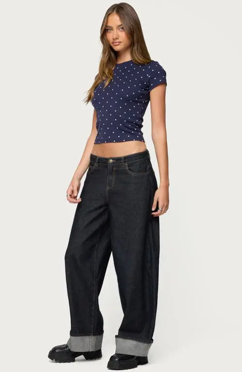 EDIKTED Polka Dot Crop T-shirt - Navy
