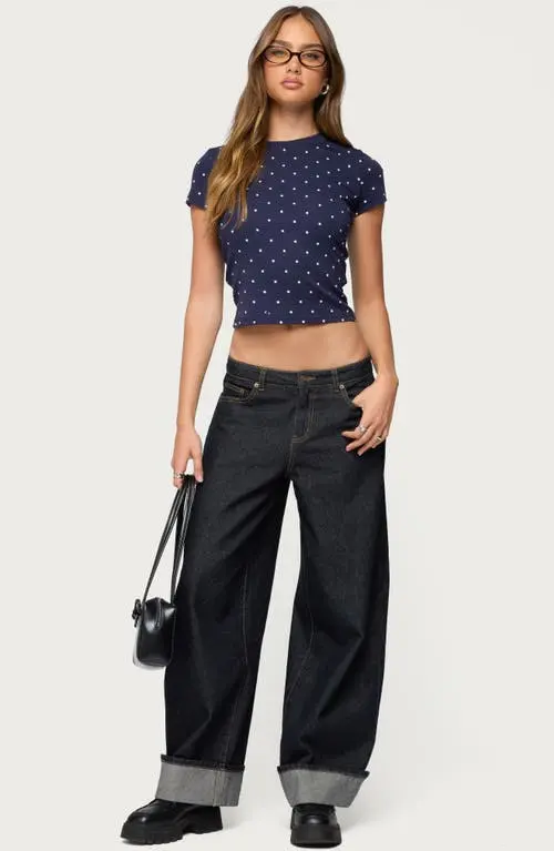 EDIKTED Polka Dot Crop T-shirt - Navy