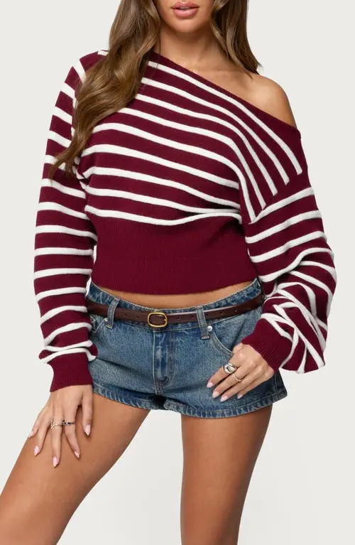 EDIKTED Striped Off-the-shoulder Cropped Sweater