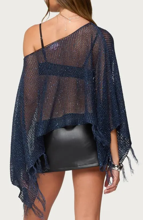 EDIKTED Sequin Fringe Knit Poncho