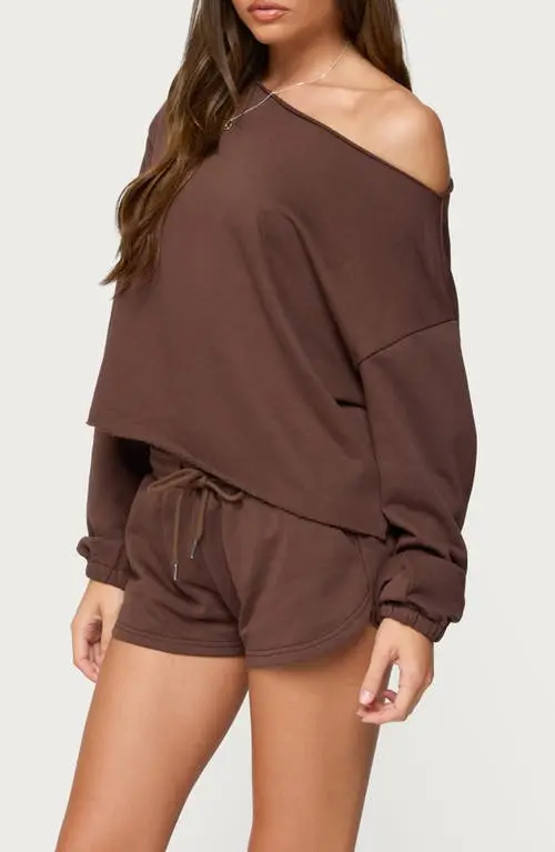 EDIKTED One-shoulder Sweatshirt - Brown