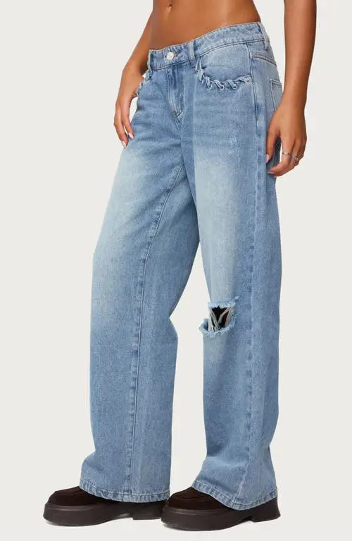 EDIKTED Dutton Distressed Low Rise Jeans - Light-blue
