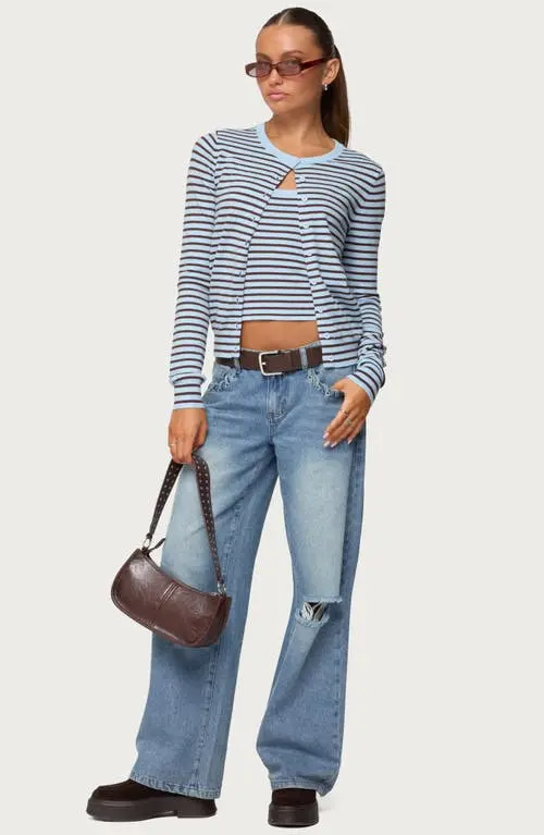 EDIKTED Dutton Distressed Low Rise Jeans - Light-blue