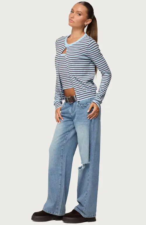 EDIKTED Dutton Distressed Low Rise Jeans - Light-blue