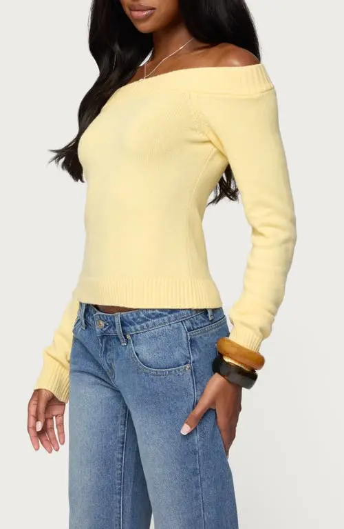 EDIKTED Elona Off-the-shoulder Sweater - Yellow