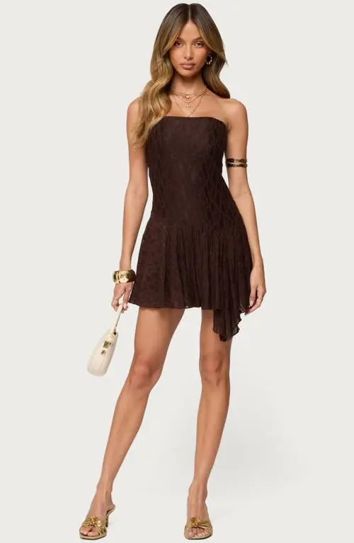 EDIKTED Elaia Lace Strapless Mini Dress - Brown