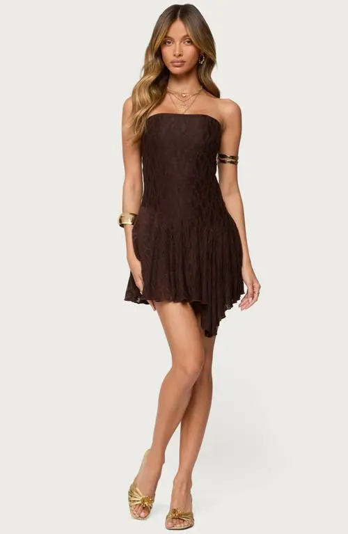 EDIKTED Elaia Lace Strapless Mini Dress - Brown