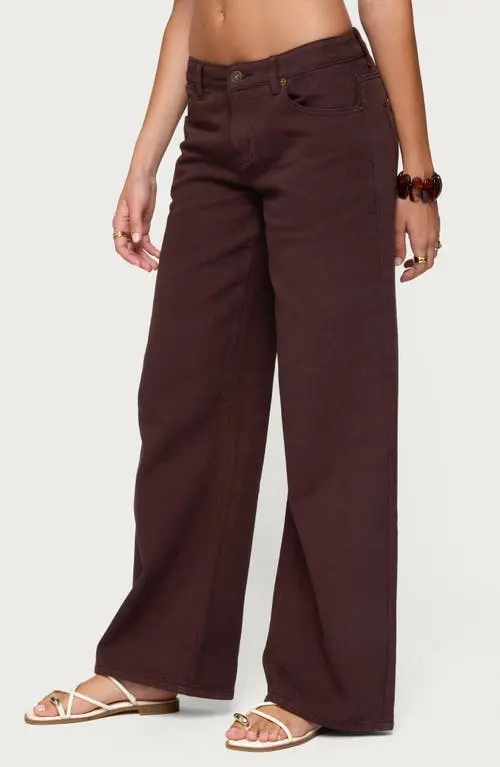 EDIKTED Roman Slouchy Low Rise Wide Leg Jeans - Brown