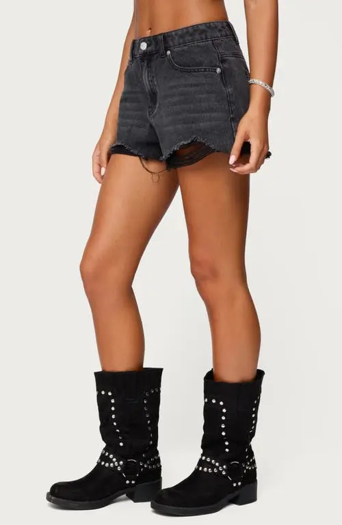 EDIKTED Mid-rise Cutoff Denim Shorts - Black