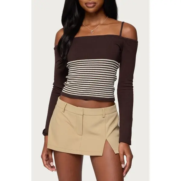 EDIKTED Striped Cold Shoulder Crop Top