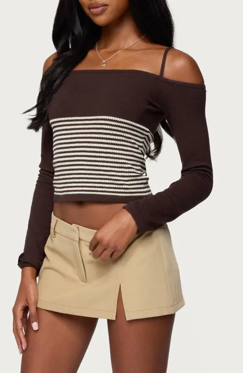 EDIKTED Striped Cold Shoulder Crop Top