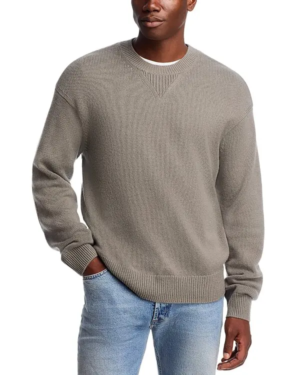 FRAME Crewneck Sweater With Suede Patches - Light Taupe