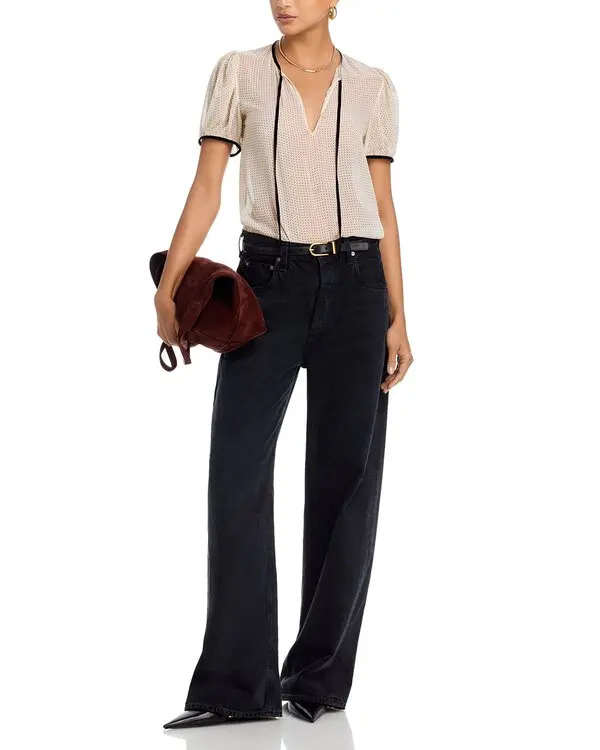 FRAME The Silk Tie Puff Sleeve Top