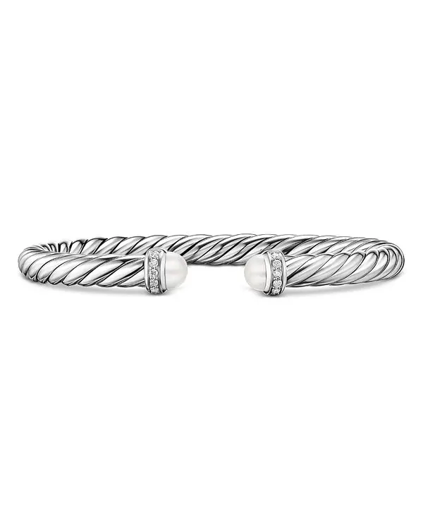David Yurman Cable Flex Bracelet With Pearls And Diamonds - White/silver