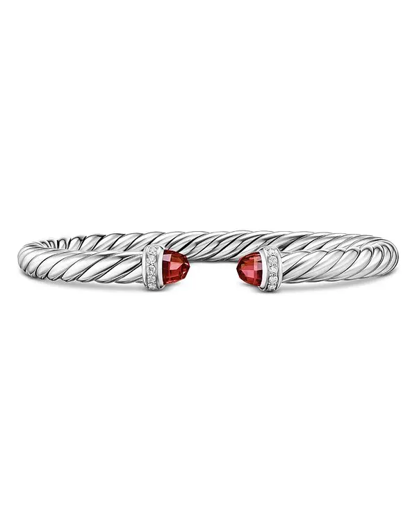 David Yurman Cable Flex Bracelet With Rhodolite Garnet And Diamonds - Red/silver