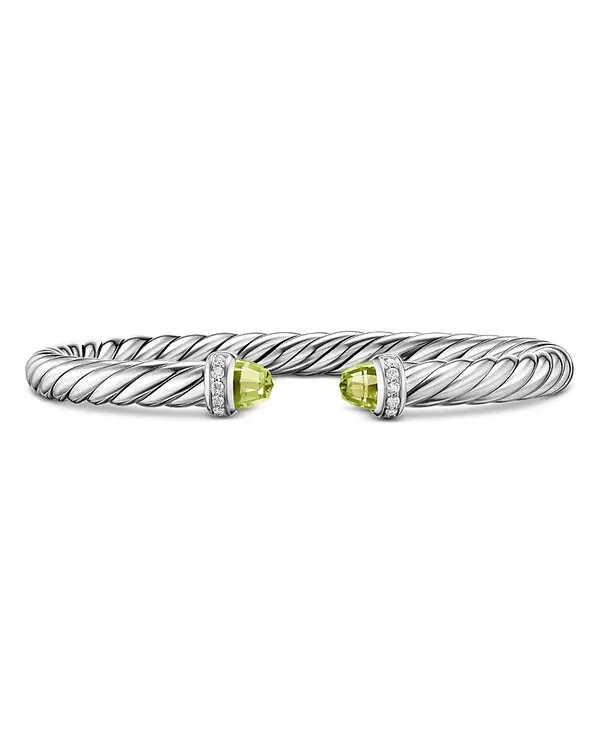 David Yurman Cable Flex Bracelet With Peridot And Diamonds - Green/silver