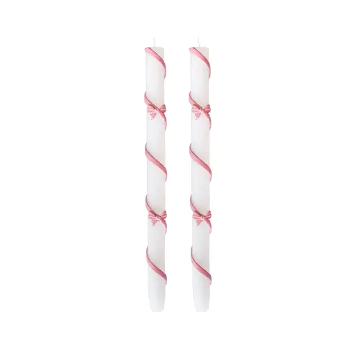 JOLLITY & CO Ribbon Bow Taper Candle Set - Pink
