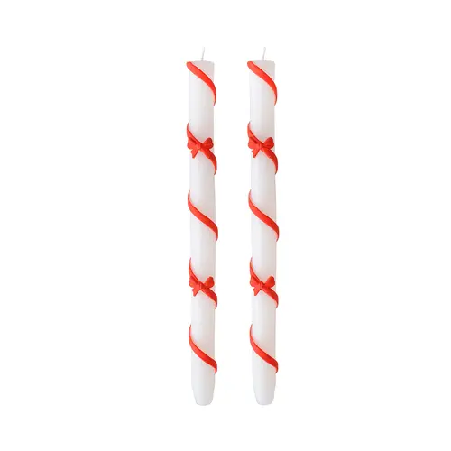 JOLLITY & CO Ribbon Bow Taper Candle Set - Red