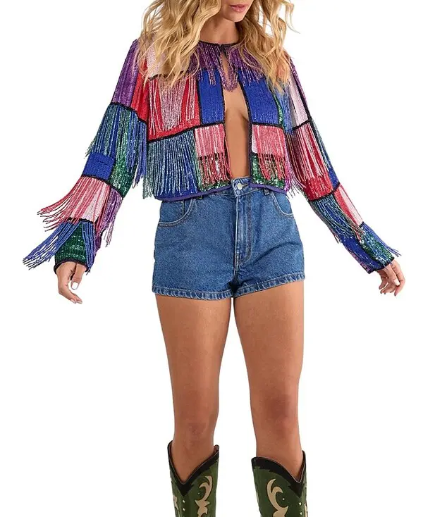 Nasty Gal Color Block Sequin Tasseled Jacket - Multi