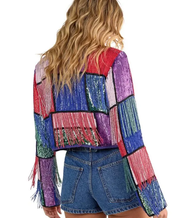 Nasty Gal Color Block Sequin Tasseled Jacket - Multi